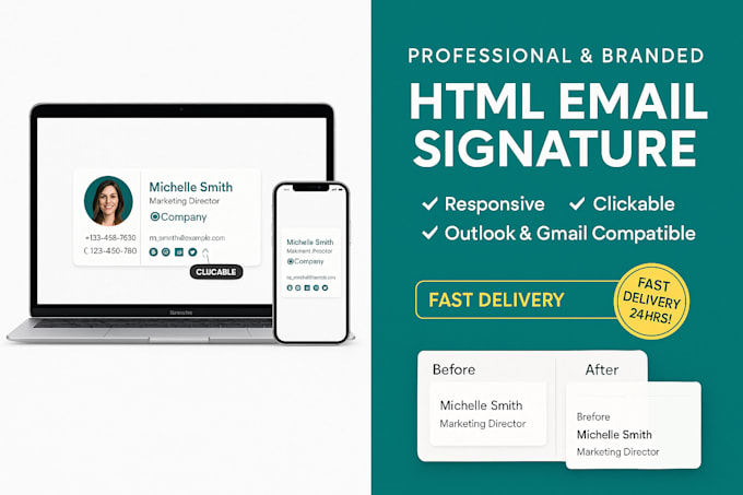 Design responsive email signature design, html, business with clickable ...