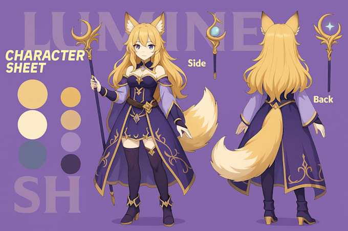 Create character reference sheet for vtuber furryfursonal oc game in ...