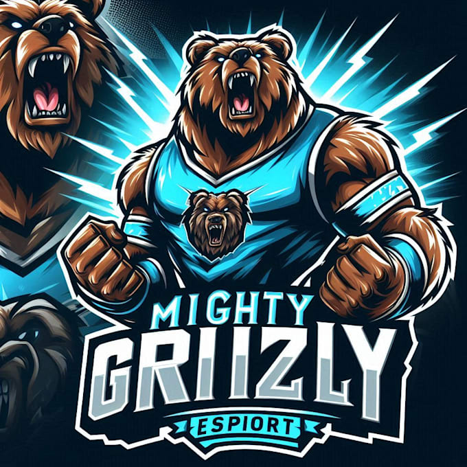 Design high quality mighty grizzly esport mascot logo with t shirt ...