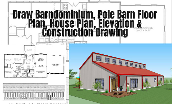 Draw barndominium pole barn floor plan house plan elevation ...