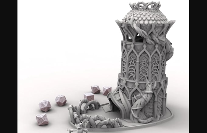 Sculpt 3d dnd castle dice tower stl miniature fantasy dice roller for ...