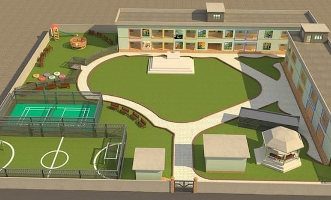 Create realistic sport complex, 3d gym, 3d restaurant, padel club ...