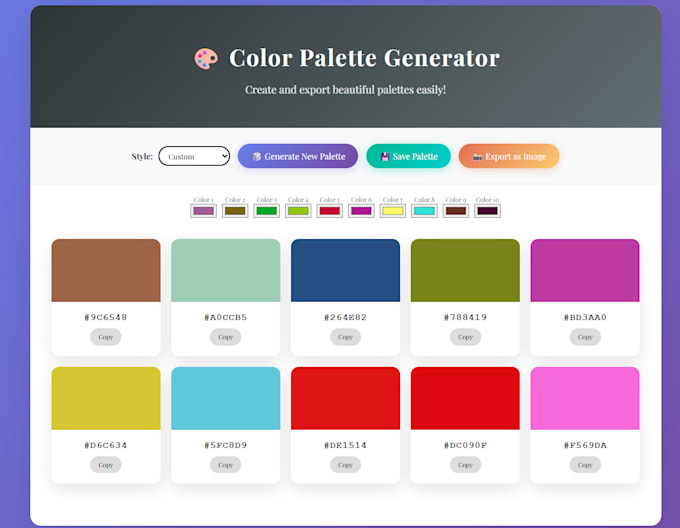 Build an easy to use color palette generator tool by Digitalbydaria | Fiverr