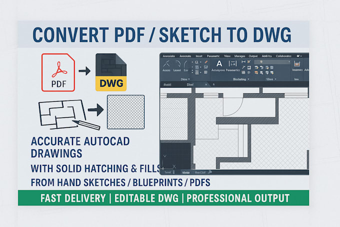 Convert pdf or sketch to autocad,dwg by Lahiru_autocad | Fiverr