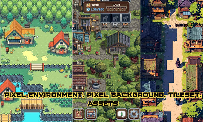 Crea tileset pixel art, sprite sheet sfondo rpg, asset per tilemap per ...