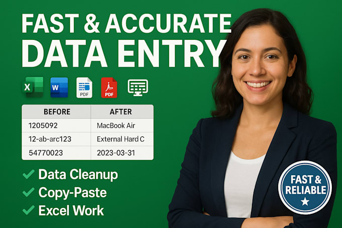 Do fast and accurate data entry, formatting or cleanup by Fhg123465 ...