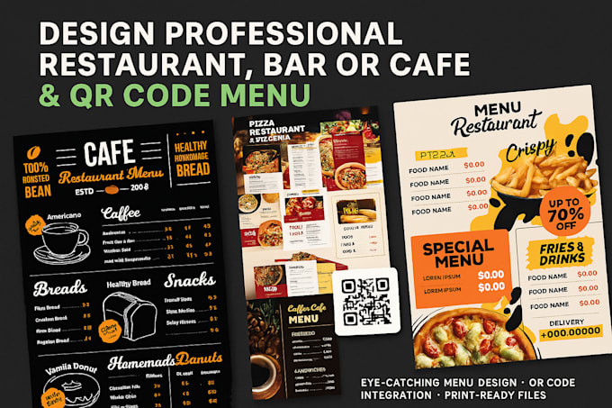 Design professional restaurant, bar, or cafe food menus and qr code ...