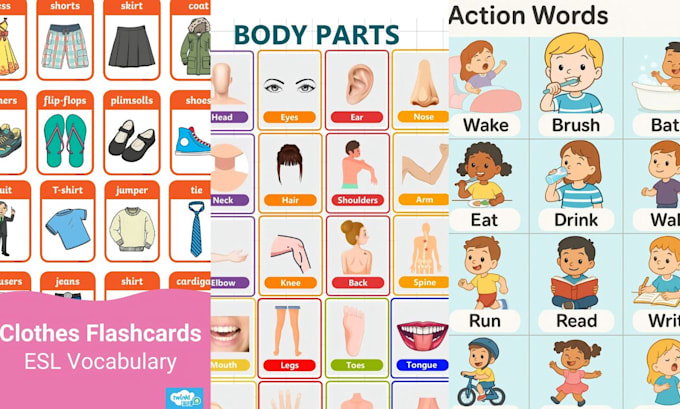 Design cartoon and minimalist kids flashcards by Celadinethor | Fiverr