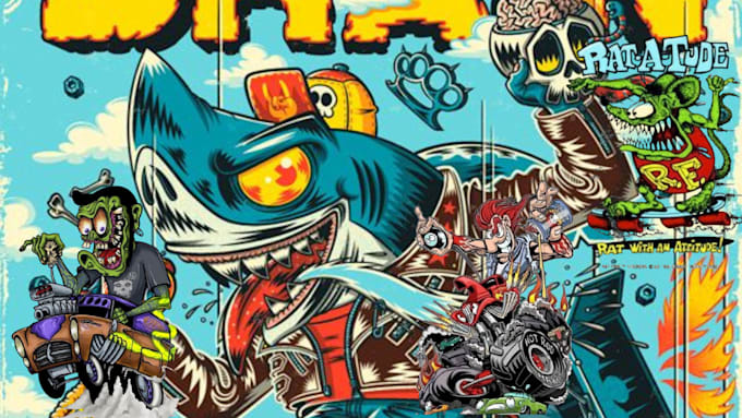 Do kustom kulture art rat fink cartoon monster art surrealism hot rod tshirt by Emma_steam | Fiverr