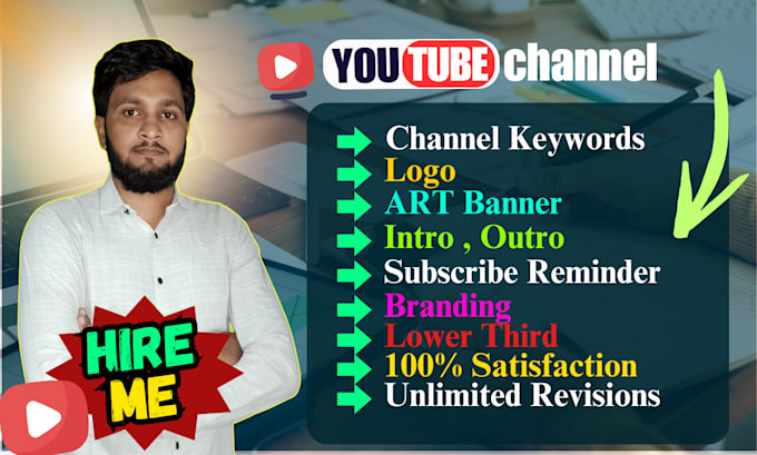 Create and setup youtube channel with logo, art, intro, outro by Bayazidluna | Fiverr