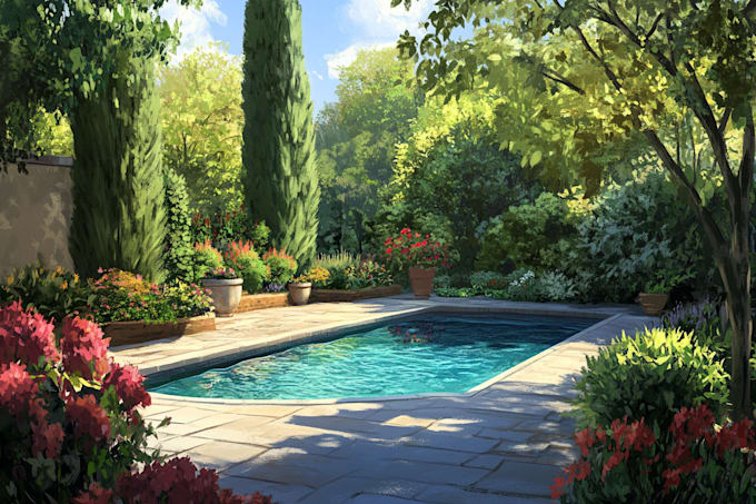 Design landscape architect, plot plan, backyard, pool, and patio by ...