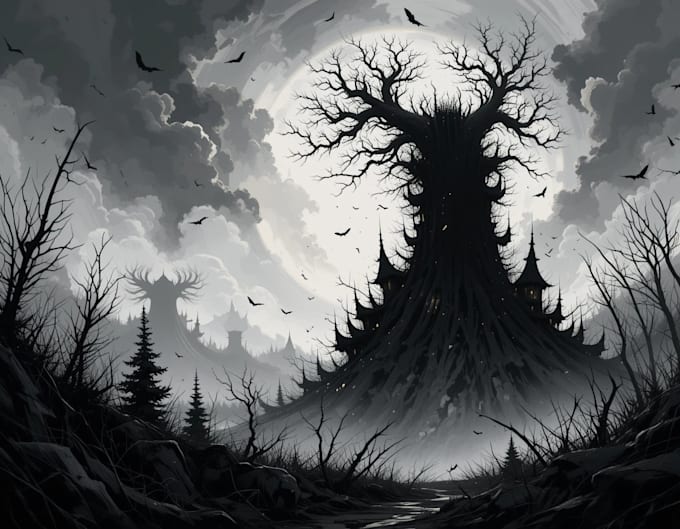 Draw dark art illustration with engraving style by Zandehall | Fiverr