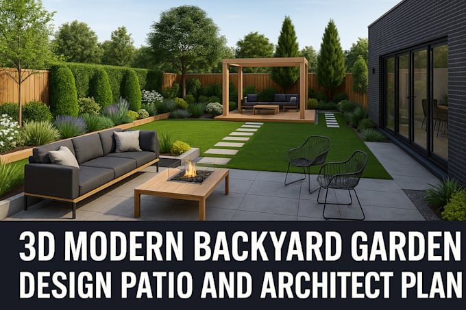 3d modern backyard garden design patio and architect plan by Doug_wheel | Fiverr
