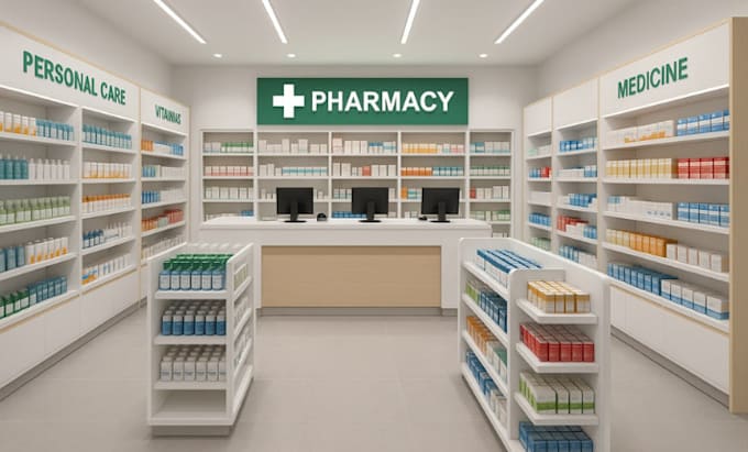 Create 3d hospital, 3d pharmacy, 3d clinic design with realistic ...