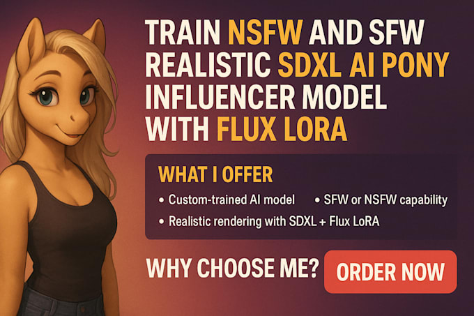 Train nsfw and sfw realistic sdxl ai pony influencer model with flux lora by Opeyemi56876 | Fiverr