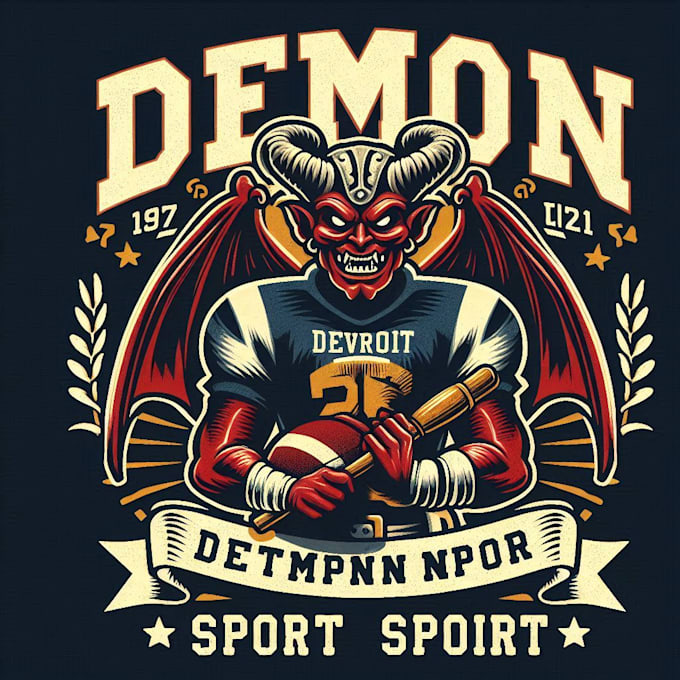 Design high quality vintage demon mascot sport logo with t shirt design ...