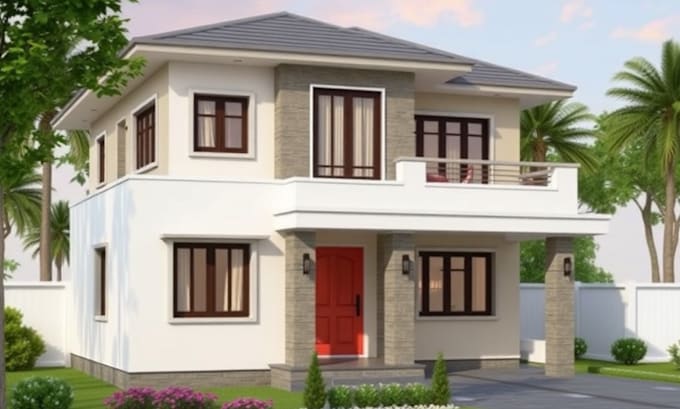 Visualize 3d architecture exterior render front elevation facade design of house by Engr ...