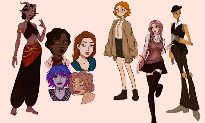 Design original character illustrations in a semi realistic and anime ...