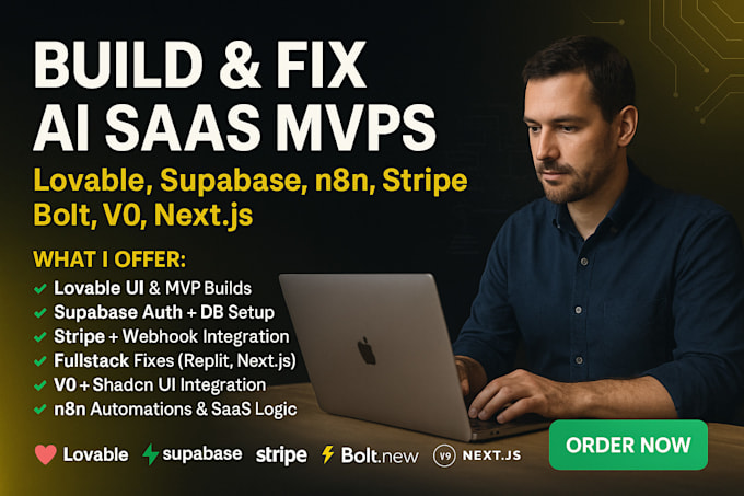 Build and fix ai saas mvp with lovable, n8n,bolt deploy lovable database setup by Festus_gray ...