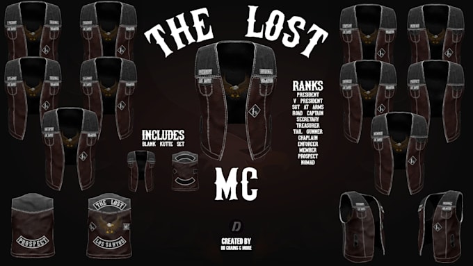 Design custom fivem biker apparel, mc vests, kuttes, motorcycle, club ...