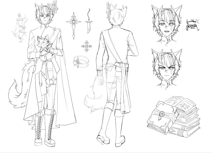Draw front back character reference sheet or furry reference sheet in ...