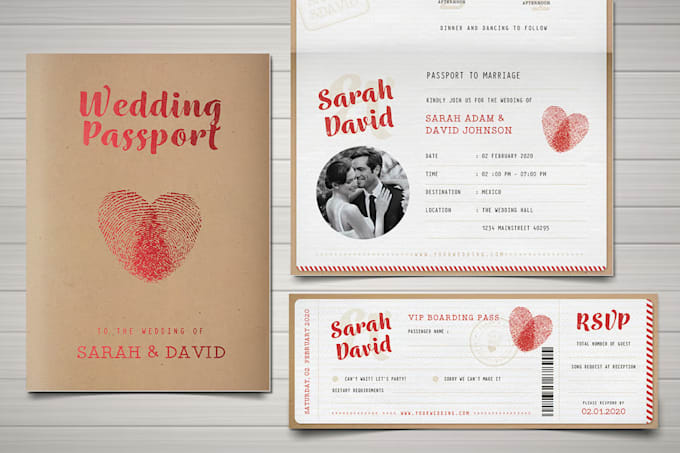 Create wedding passport invitation print design by Mettainvitation | Fiverr