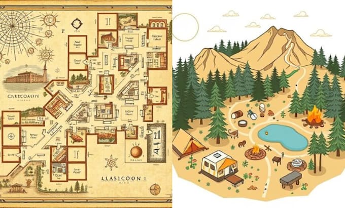 Illustration vector rv park maps, campground map, site plan, floor map ...