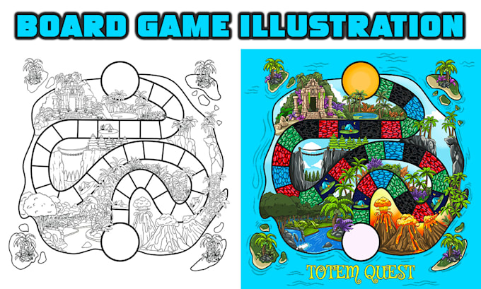 Design board game art, board game illustration, card game art, card box ...