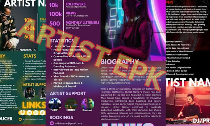 Design clickable music epk one pager press kit media kit one sheet ...