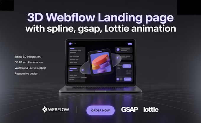 Build 3d animated weblow landing page 3d spline model lottie animation ...