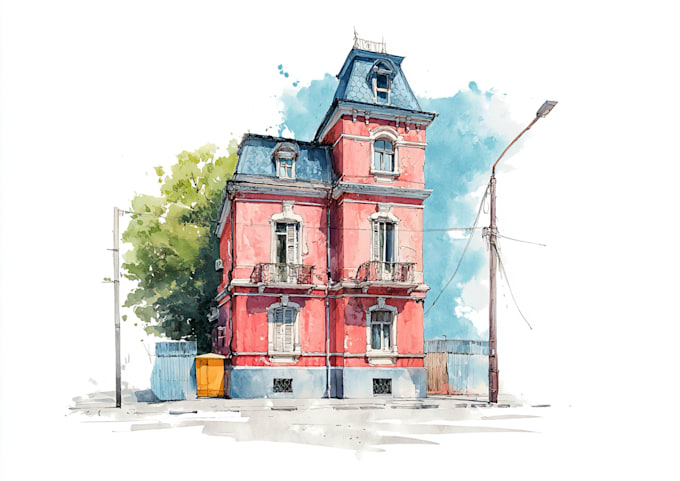 Draw watercolour illustration of house or building by Malcodwell | Fiverr