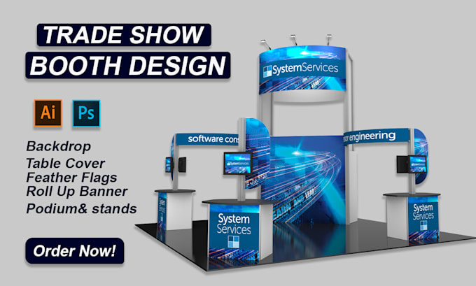 Design trade show booth and backdrop design by Hadiiidesigner | Fiverr