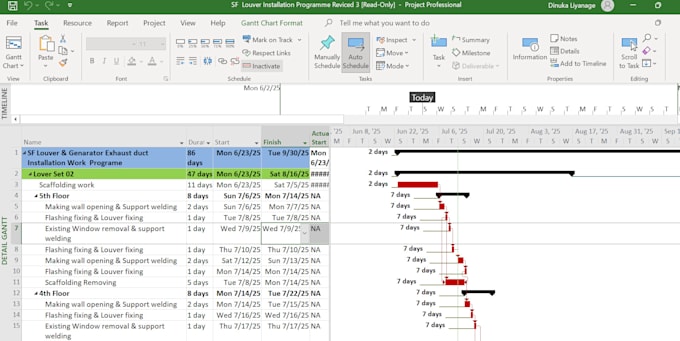 Prepare construction schedule using ms project by Dinuka_liyanage | Fiverr