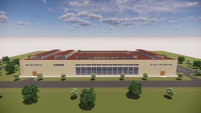 Design realistic 3d industrial warehouse with cgi render for factory ...