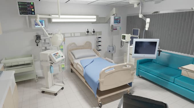 Create 3dcgi hospital,sanatorium design,multi function bed,electric icu ...