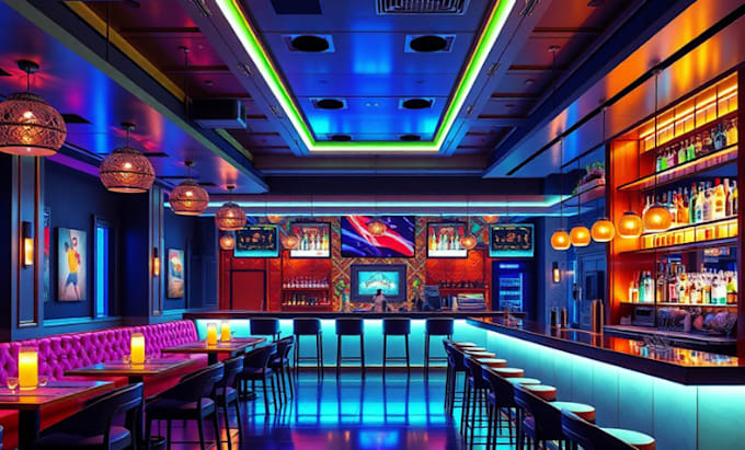 Design restaurant cafe bar interior with 2d autocad and 3d renderings ...