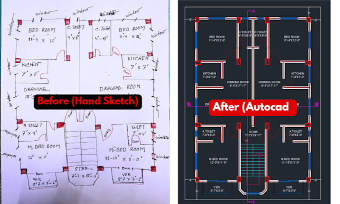 Convert hand sketch or image into 2d autocad drawing by Ajmain_kabir ...