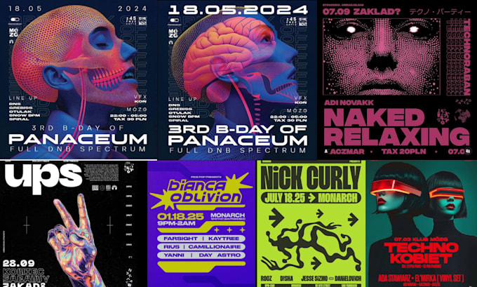 Do 90s rave music event poster futuristic techno event flyer ...