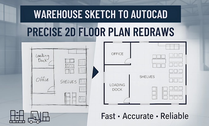 Redraw your warehouse sketch into a 2d floor plan for logistics and ...