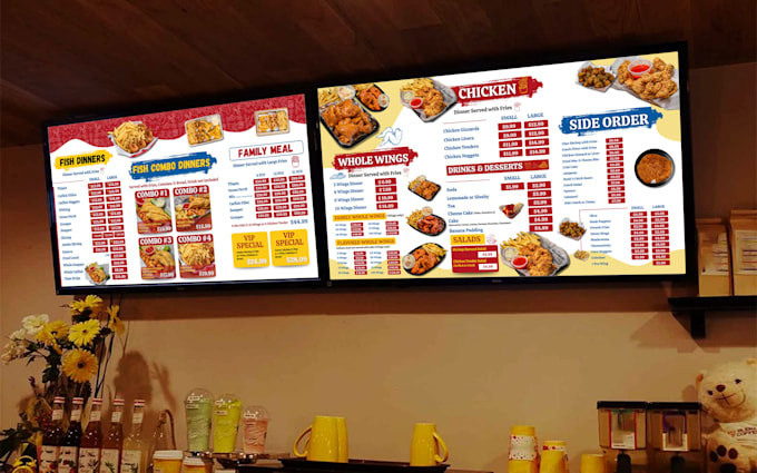 Design digital tv screen menus and printable food menus for restaurants ...