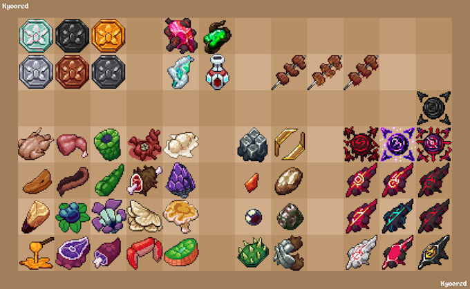 Create pixel art items and icons for your game by Kyoored | Fiverr