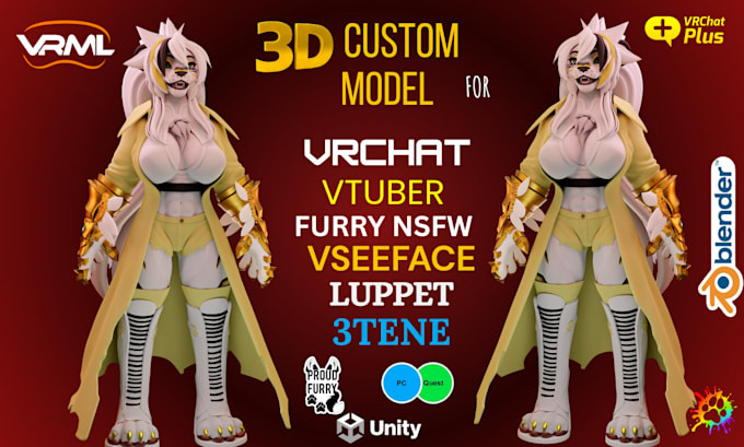Create custom vrchat avatars, furry nsfw fursona, 3d vtuber and unity models by Iyanu_vart | Fiverr