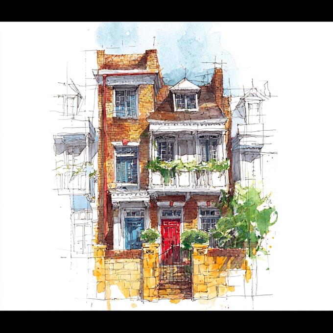 Draw architectural watercolor drawings of buildings, shops and house ...