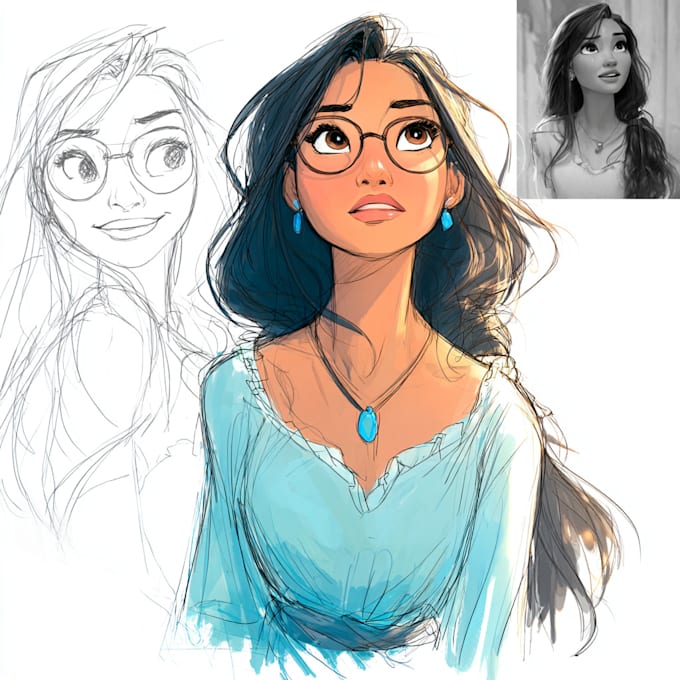 Draw a portrait in semi realism disney cartoon style by Raearcgne | Fiverr