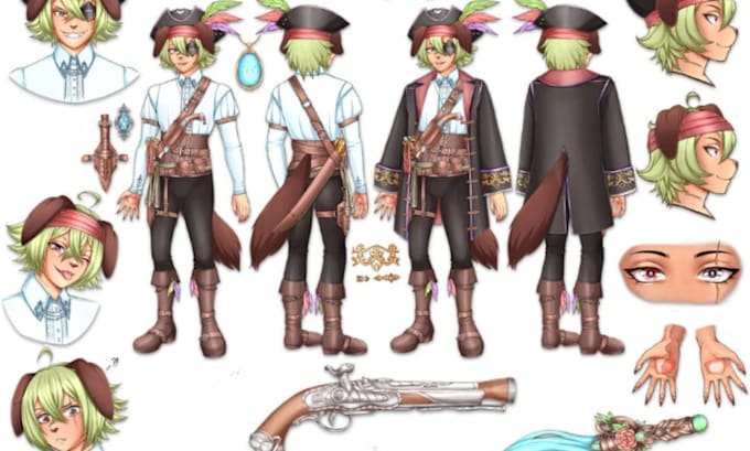 Draw anime art ref sheet oc character 2d vtuber ref sheet design furry ...