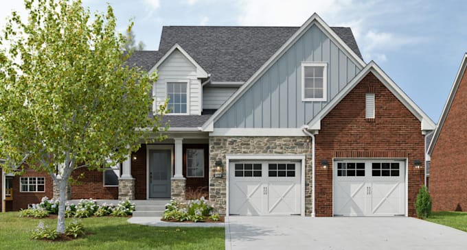 Render cape cod high gable roof exterior design,brick farmhouse model ...