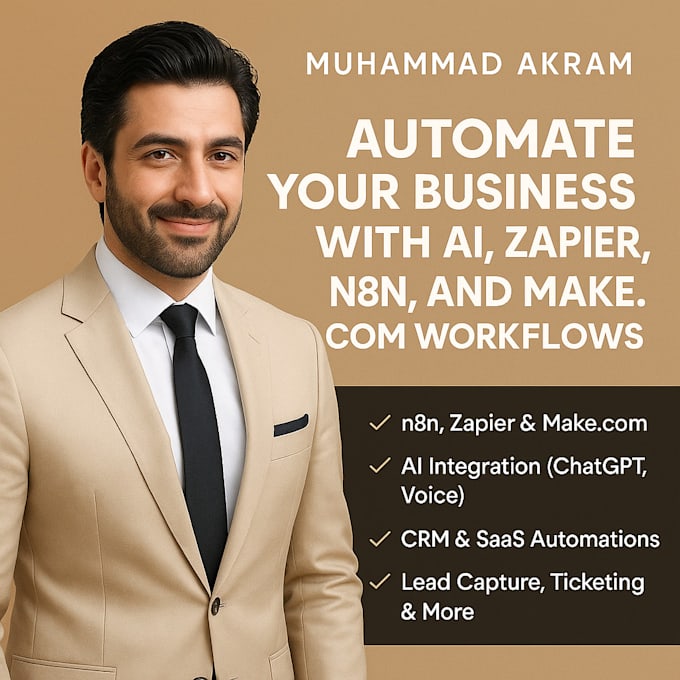 Be your ai business automation expert with n8n zapier make by Muhammadakra724 | Fiverr