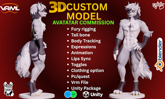 Do custom 3d furry vrchat avatar, fursona nsfw, 3d vtuber model, vseeface avis by Segun_vart ...