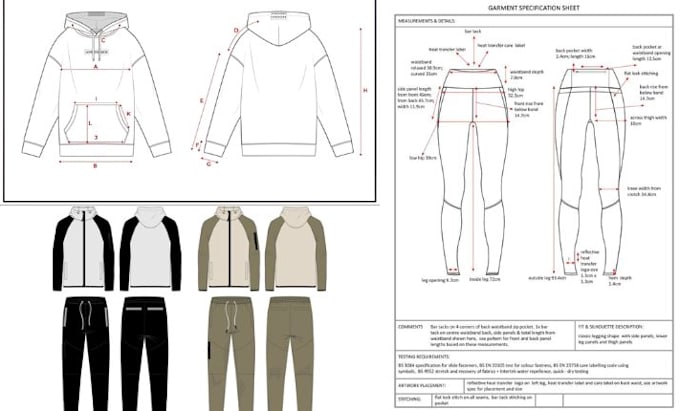 Fashion tech pack design flat sketches sportswear tech pack clothing ...