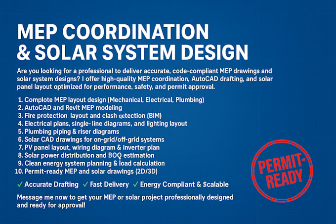 Mep coordination, autocad mep, revit, solar layout, panel design, boq ...